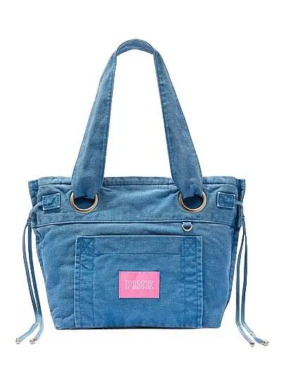 Pink Canvas Flat-bottom Tote Bag - Blue