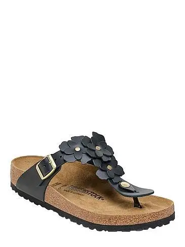 Pink Birkenstock Gizeh Flower Appliqué Sandals - Black