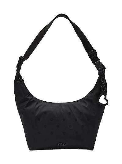 Pink Satin Nylon Hobo Bag - Black