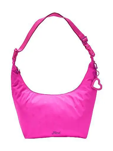 Pink Satin Nylon Hobo Bag - Pink