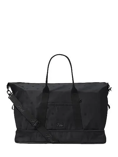 Pink Satin Nylon Travel Duffle Bag - Black