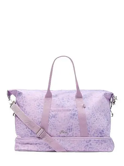 Pink Satin Nylon Travel Duffle Bag - Print