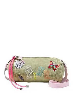 Pink Canvas Rolled Duffel Shoulder Bag - Beige