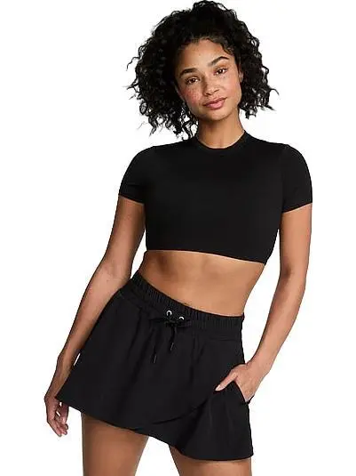 Pink Tech Woven Asymmetrical Skort - Black