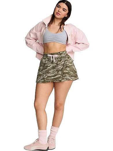 Pink Tech Woven Asymmetrical Skort - Print