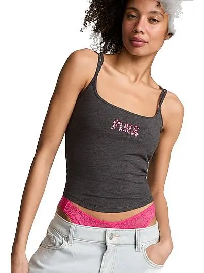 Pink All-day Cotton™ Strappy Tank Top - Grey