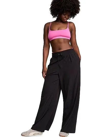 Pink Tech Woven Straight-leg Pants - Black