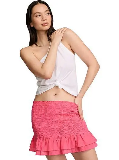 Pink Smocked Mini Skirt - Pink