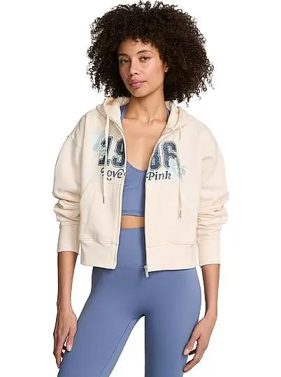 Pink Campus Fleece™ Shrunken Full-zip Hoodie - Beige