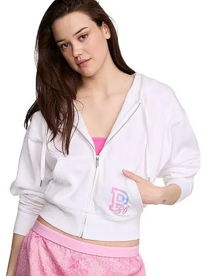 Pink Campus Fleece™ Shrunken Full-zip Hoodie - White,ivory