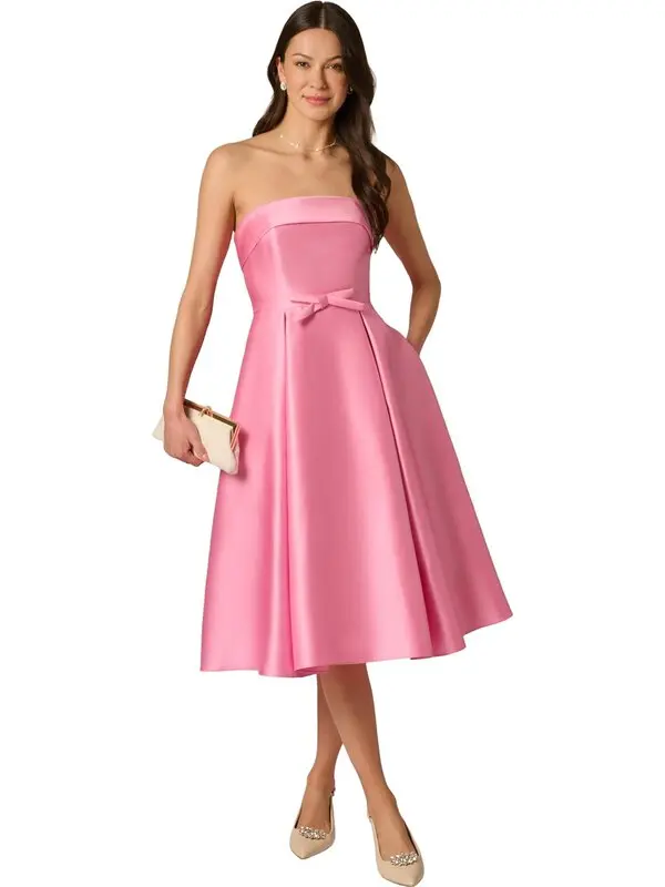 Adrianna Papell Strapless Bow-waist Midi Dress - Cherry Blossom