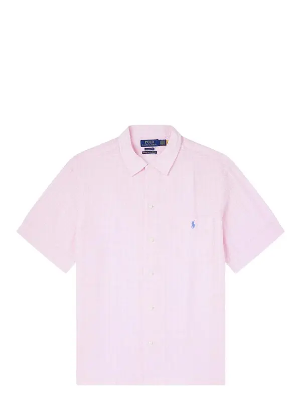Polo Ralph Lauren Logo-embroidered Checked Linen And Cotton-blend Shirt - Pink