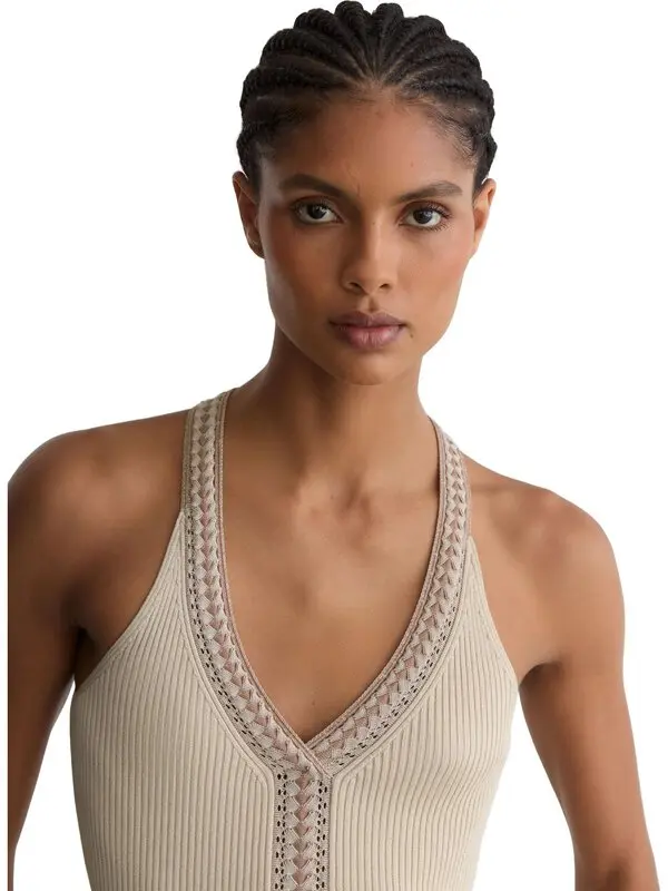 REISS Nora Contrast-trim Rib-knit Vest - Natural