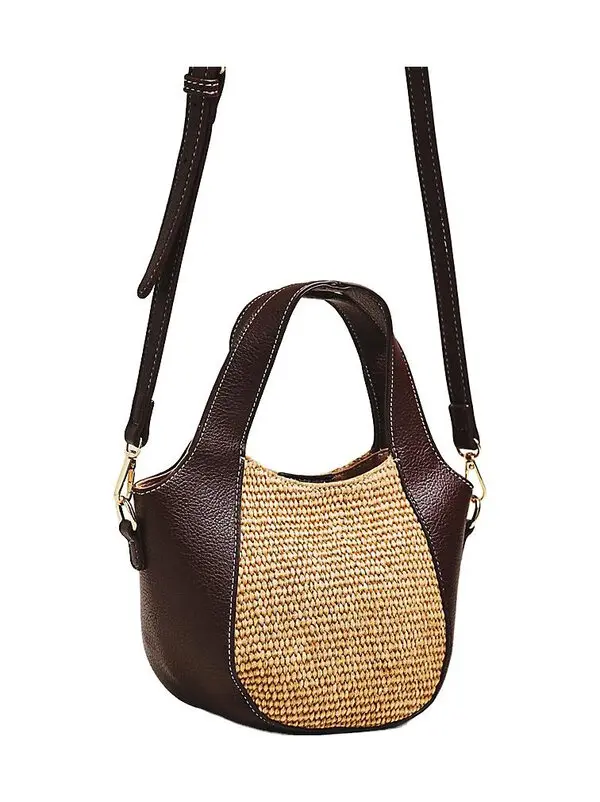 Anthropologie Sonia Mini Slouchy Tote Bag: Raffia Edition - Chocolate