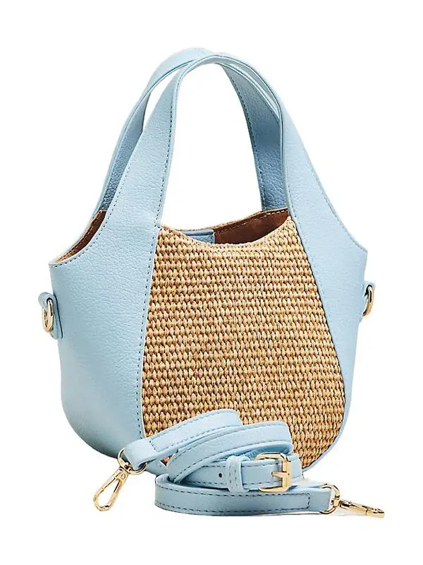 Anthropologie Sonia Mini Slouchy Tote Bag: Raffia Edition - Light Blue