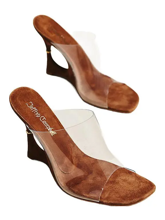 Jeffrey Campbell Booyah Clear Cut-out Wedge Heels - Tan Suede