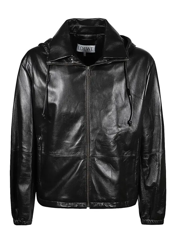 Loewe Leather Hooded Jacket - Black
