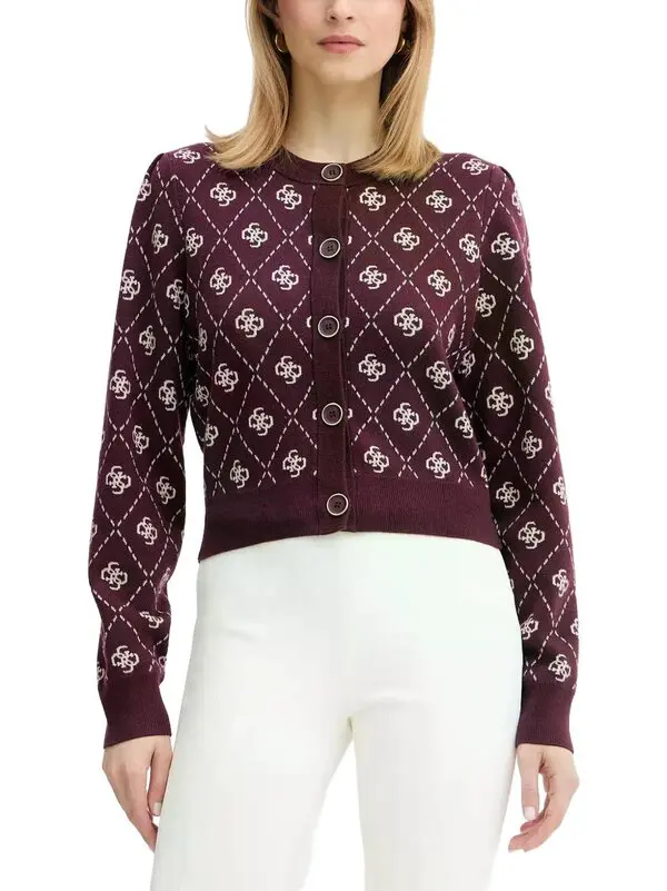 Guess Logo-print Monogram Cardigan - Purple