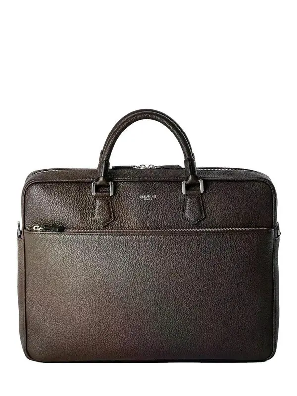 SERAPIAN Grainy Leather Briefcase - Brown