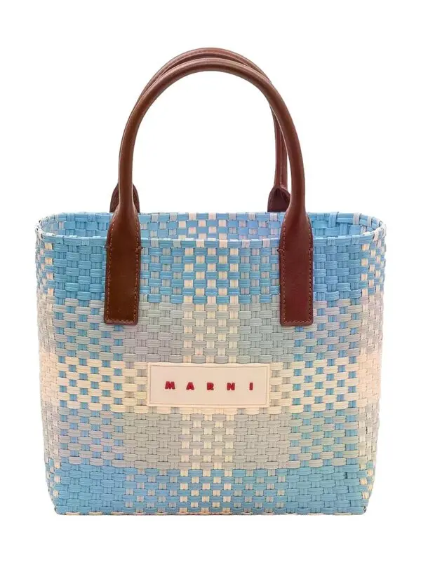 Marni Check-pattern Woven Tote Bag - Blue