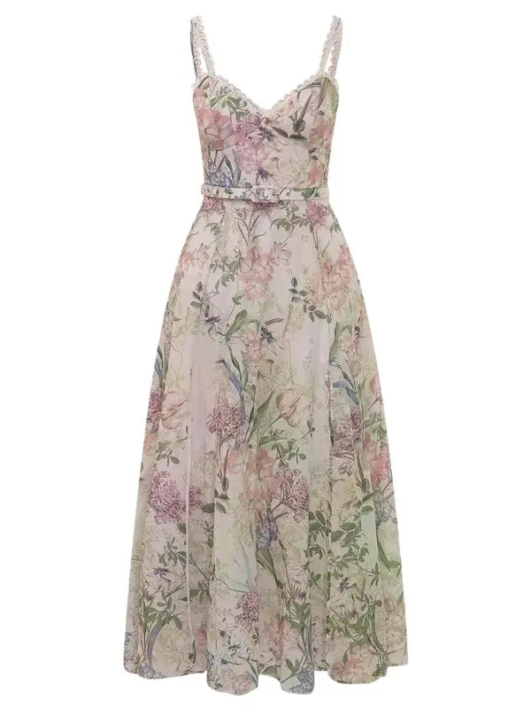 Charo Ruiz Ibiza Iraso Floral-print Lace-trim Midi Dress - Pink