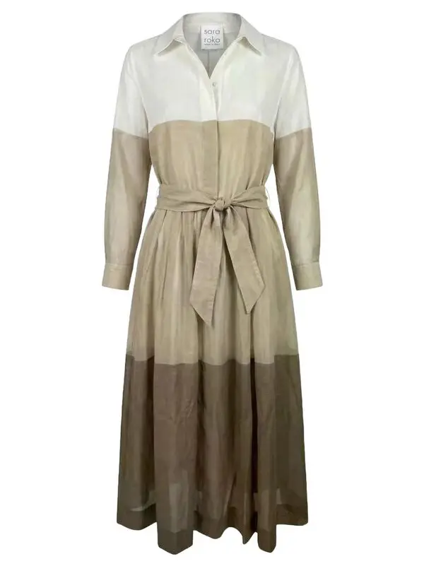 SARA ROKA Colourblock Belted Midi Dress - Neutrals