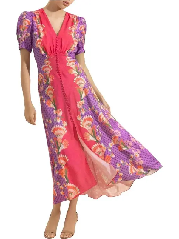 Saloni Lea Floral-print Maxi Dress - Pink
