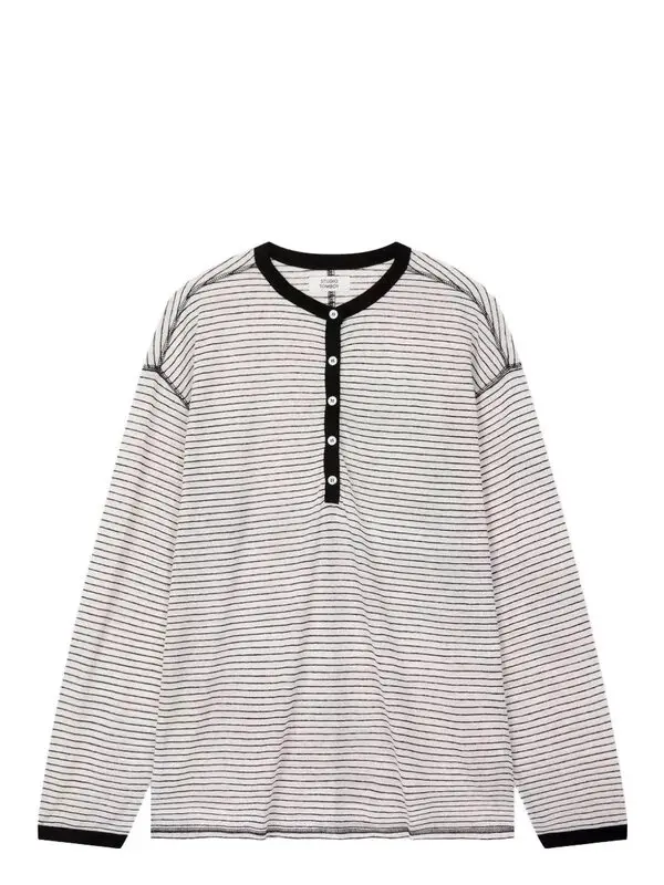 STUDIO TOMBOY Striped Henley-neck T-shirt - Neutrals