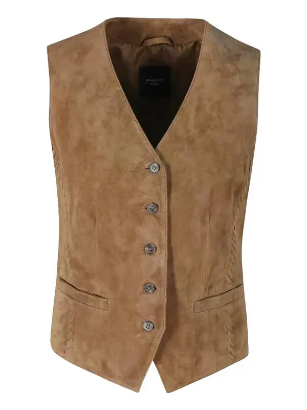 Max Mara Suede Whipstitch Waistcoat - Neutrals