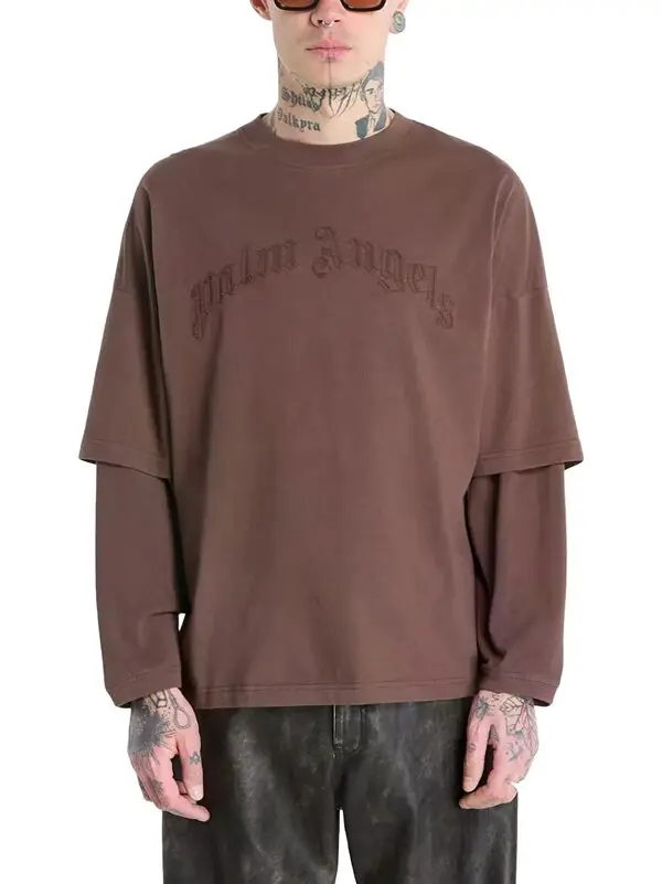 Palm Angels Logo-embroidered Layered T-shirt - Brown