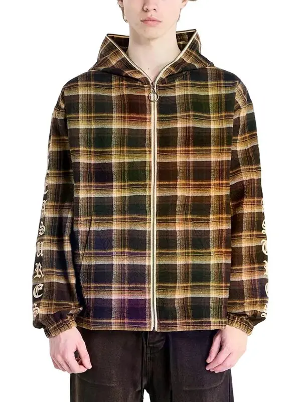 PLEASURES Groove Plaid Hooded Jacket - Brown