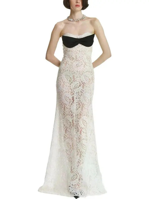 2310 STUDIO Bow-detail Lace Strapless Gown - White