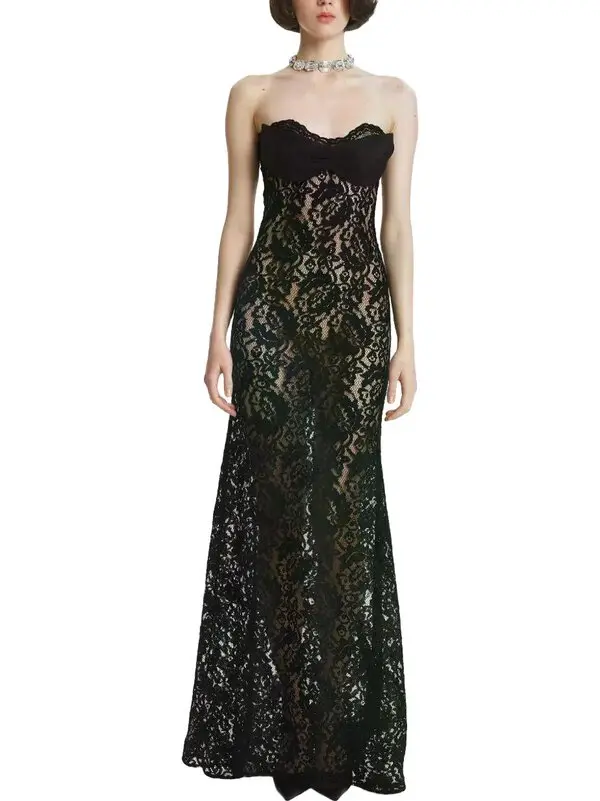 2310 STUDIO Strapless Lace Gown - Black