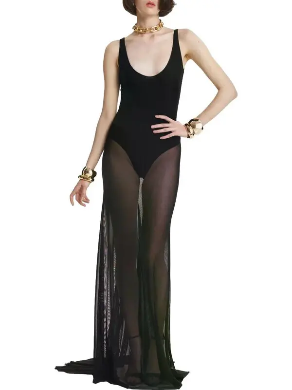 2310 STUDIO Mesh-panel Sleeveless Dress - Black
