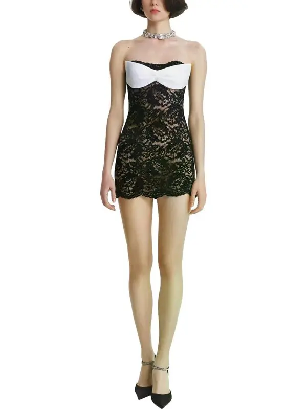 2310 STUDIO Bow-detail Lace Strapless Dress - Black