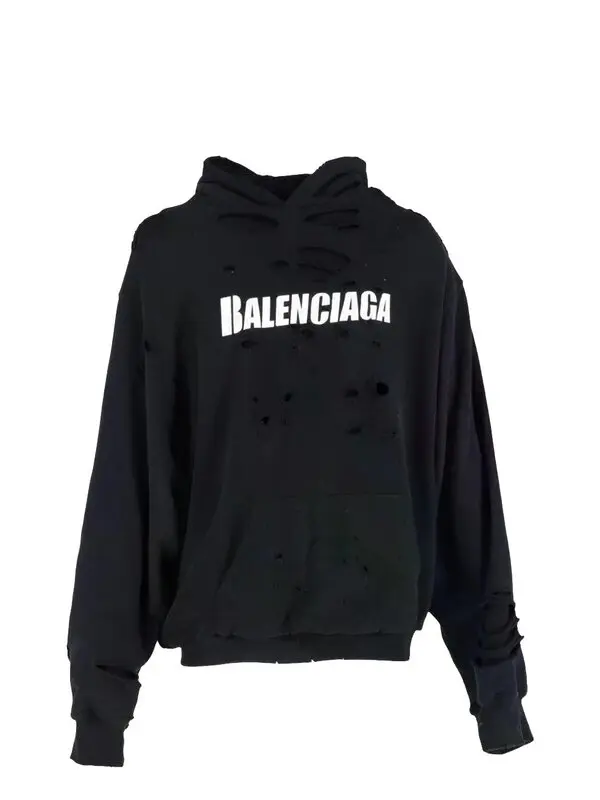 Balenciaga Destroyed Logo-print Hoodie - Black