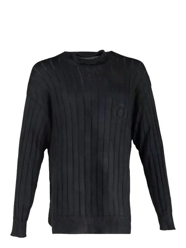 Balenciaga Crest-embroidered Ribbed Sweater - Black