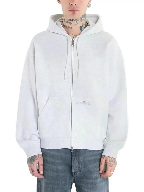 Carhartt Work In Progress Logo-embroidered Zip-up Hoodie - Grey