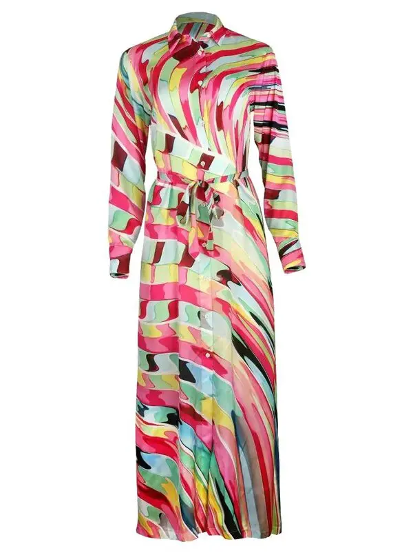 MARY KATRANTZOU Torino Geometric-print Belted Maxi Dress - Pink