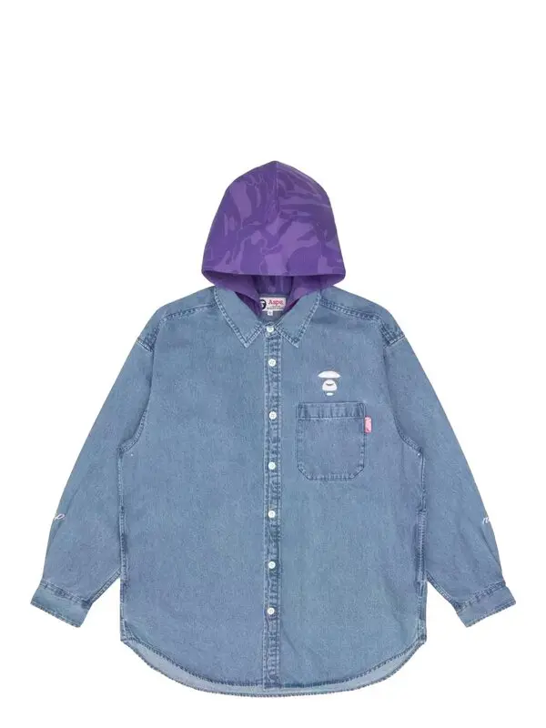 AAPE BY *A BATHING APE Moonface Embroidered Hooded Shirt - Blue