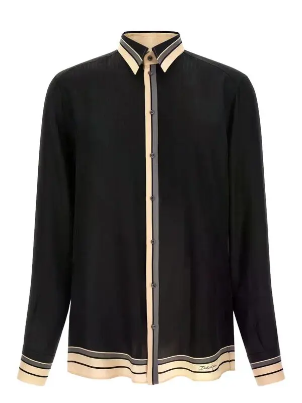 Dolce & Gabbana Martini Striped-trim Silk Shirt - Black