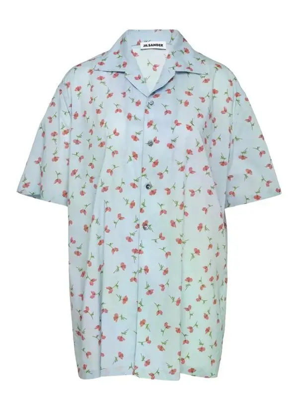 JIL SANDER Floral-print Short-sleeved Shirt - Blue