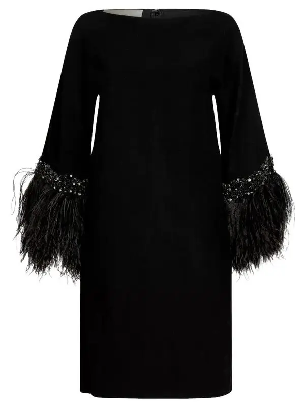 Valentino Garavani Feather-trim Bead-embellished Dress - Black