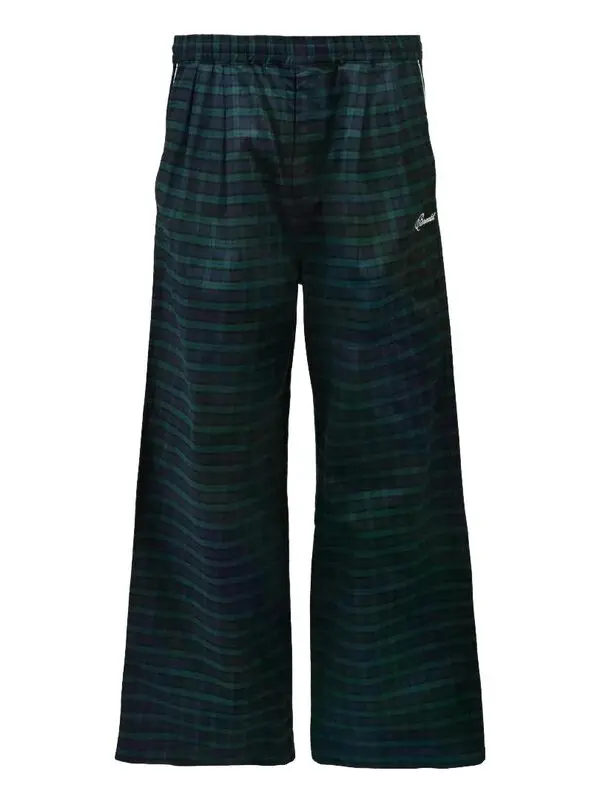 BREATH Script Logo Check Wide-leg Trousers - Blue