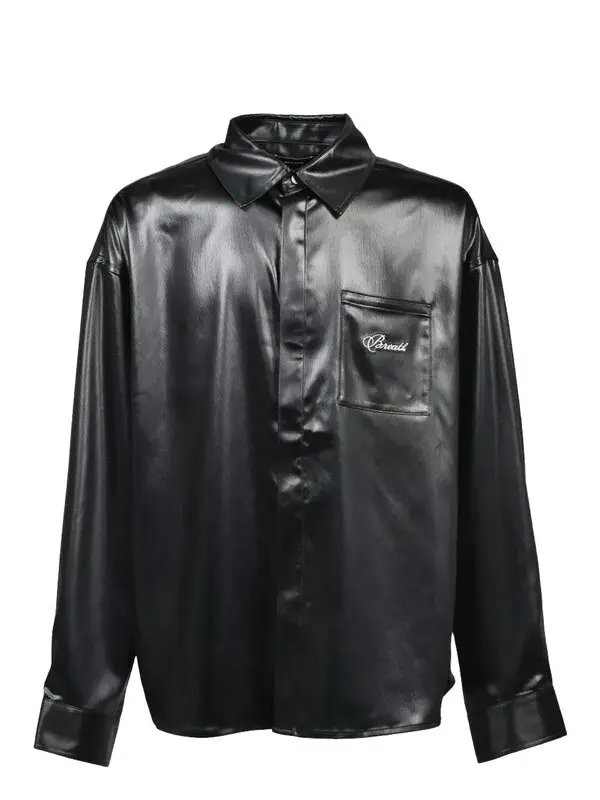 BREATH Script Logo Coated Long-sleeve Shirt - Black