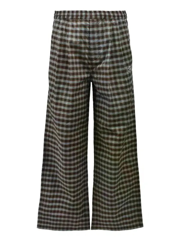 BREATH Script Logo Check-pattern Wide-leg Trousers - Brown