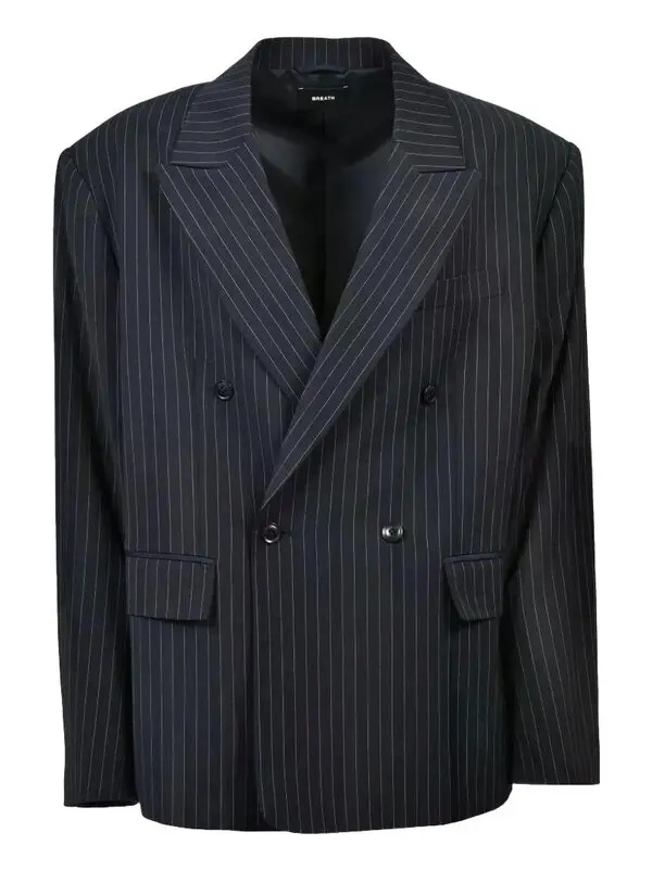 BREATH Oversized-fit Pinstripe Double-breasted Blazer - Blue
