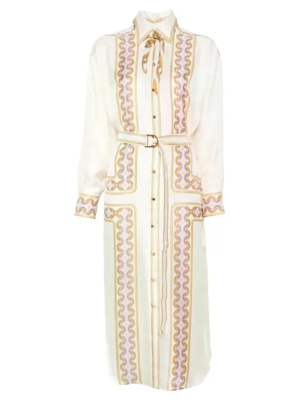 Zimmermann Geometric-print Belted Shirt Dress - Neutrals