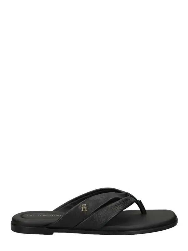 Tommy Hilfiger Monogram Plaque Leather Sandals - Black