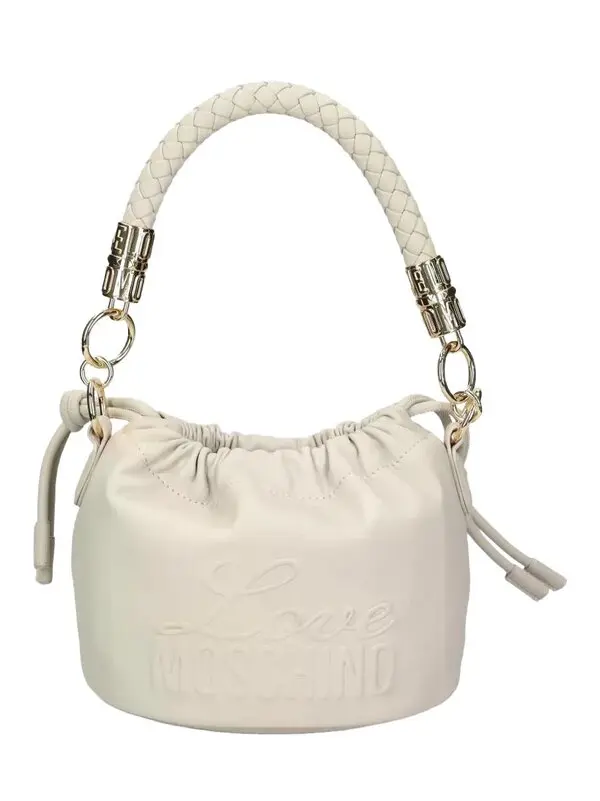 Moschino Embossed-logo Shoulder Bag With Braided Handle - Neutrals